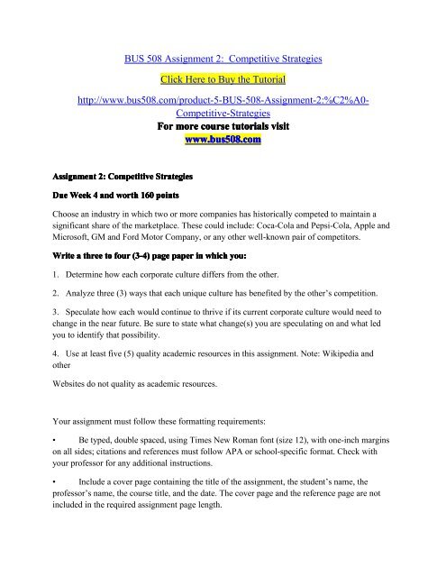 BUS 508 Assignment 2 - bus508dotcom BUS 508 Assignment 2 - bus508dotcom