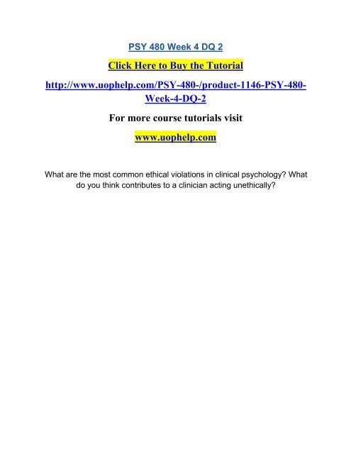 PSY 480 Entire Course