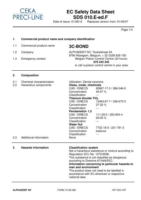 EC Safety Data Sheet SDS 010.E-ed.F