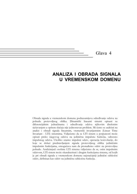 Glava 4 ANALIZA I OBRADA SIGNALA U VREMENSKOM DOMENU
