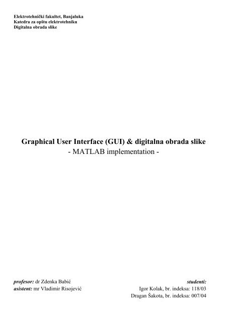 Graphical User Interface (GUI) & digitalna obrada slike - MATLAB ...