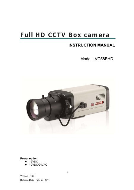 Full HD CCTV Box camera INSTRUCTION MANUAL