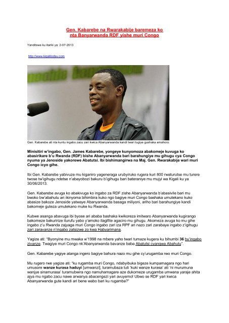 Gen Kabarebe na Rwarakabije baremeza ko nta Banyarwanda RDF yishe muri ...