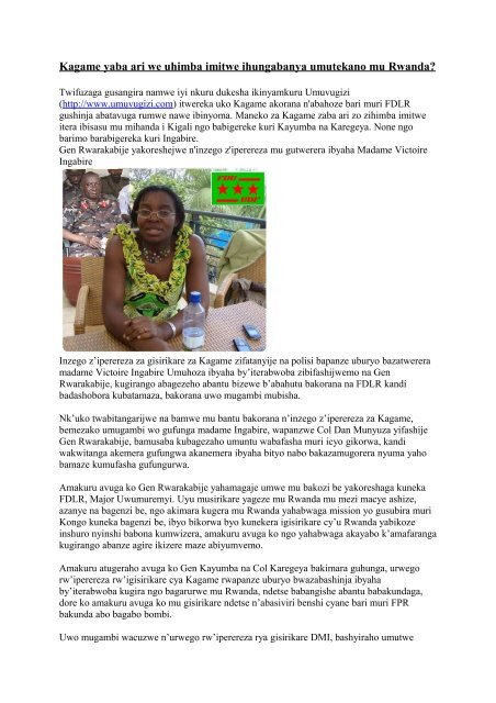 Kagame yaba ari we uhimba imitwe ihungabanya umutekano mu Rwanda?