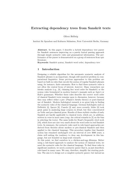 Extracting Dependency Trees From Sanskrit Texts Department Of