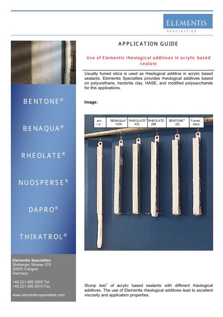 BENTONE BENAQUA RHEOLATE NUOSPERSE DAPRO THIXATROL