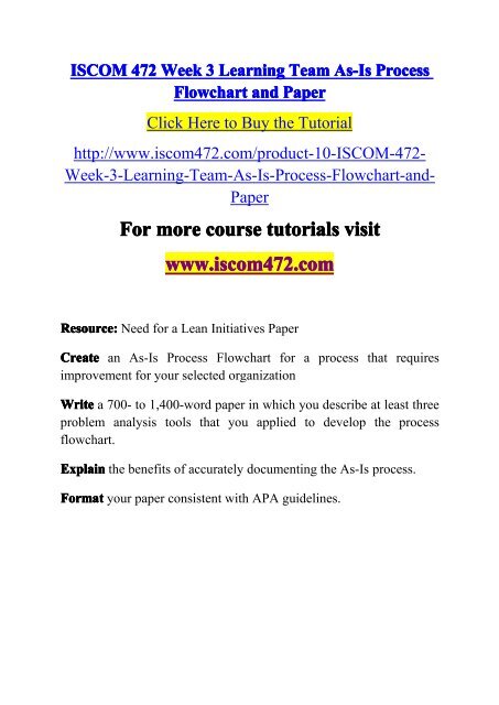 ISCOM 472 Week 3 Learning Team As-Is Process Flowchart and Paper