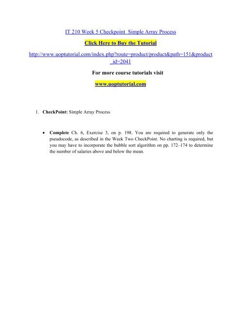 IT 210 Week 5 Checkpoint Simple Array Process