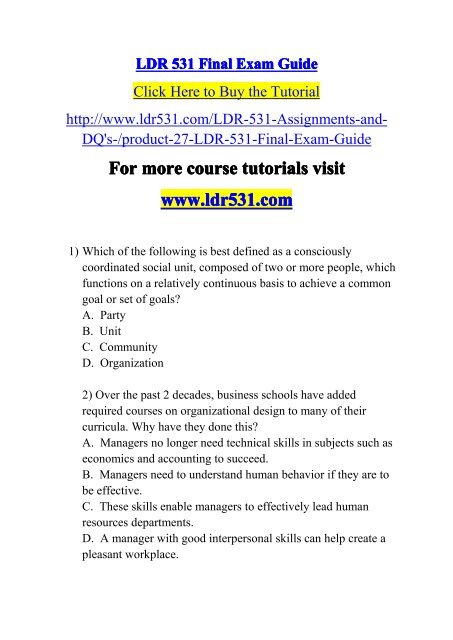 LDR 531 Final Exam Guide
