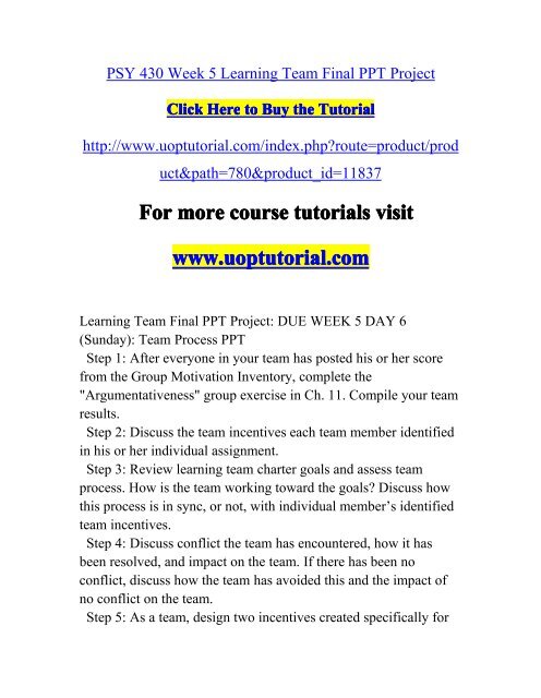 PSY 430 Week 5 Learning Team Final PPT Project