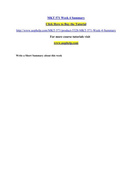 MKT 571 Week 4 Summary