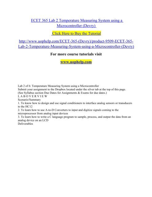 Ecet 365 Lab 2 Temperature Measuring System Using A Microcontroller Devrypdf