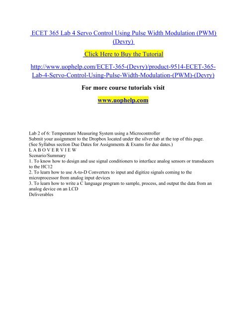 ECET 365 Lab 4 Servo Control Using Pulse Width Modulation (PWM) (Devry).pdf