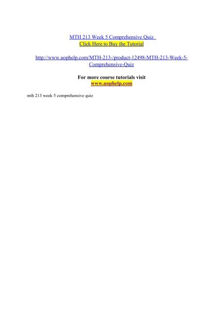 MTH 213 Week 5 Comprehensive Quiz