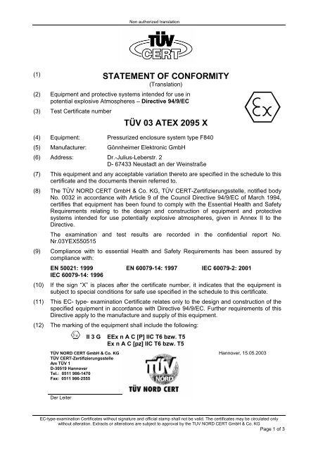 statement of conformity tüv 03 atex 2095 x - Goennheimer.de
