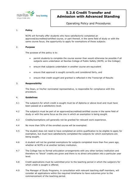 5.2.6 Credit Transfer and Admission with Advanced Standing