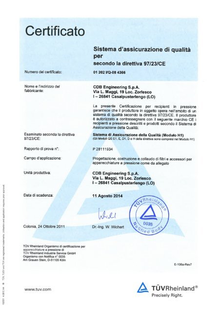 Certificato - CDB ENGINEERING SPA
