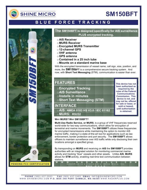 RadarPlus SM150BFT Encrypted Tracker AIS/MURS ... - Shine Micro