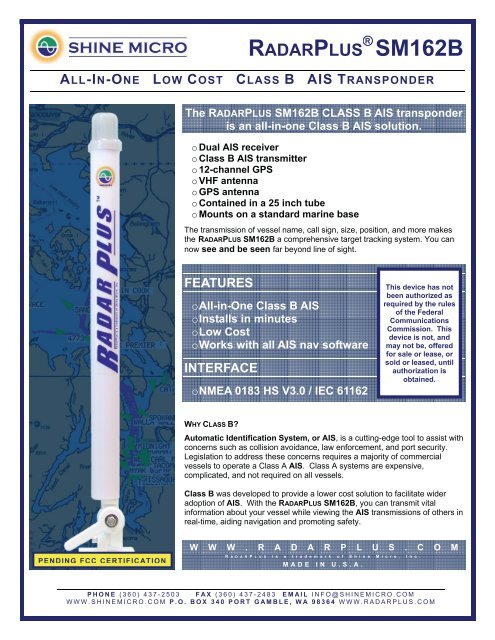 RadarPlus SM162B Class B AIS - Shine Micro