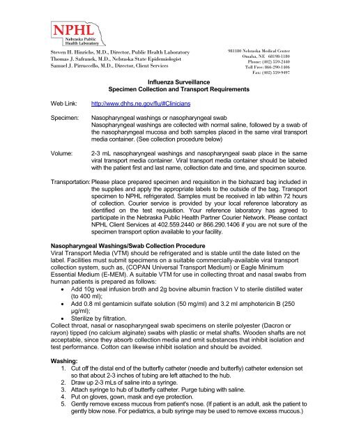 Specimen Collection and Transport Requirements - Nebraska ...