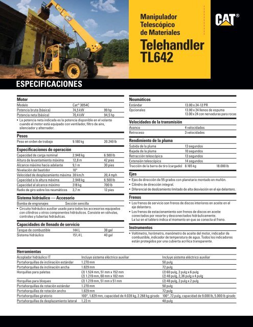 Spec Sheet for TL642 Telehandler ASHQ5839-01 - Unimaq