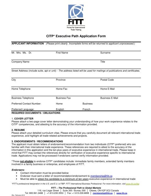 CITP* Executive Path Application Form