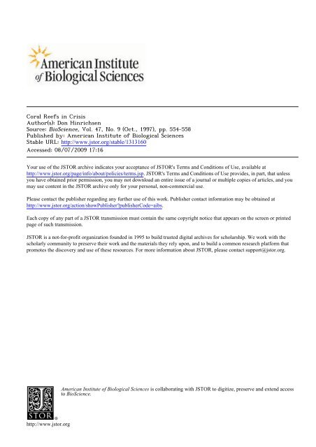 Coral Reefs in Crisis Author(s): Don Hinrichsen Source: BioScience ...