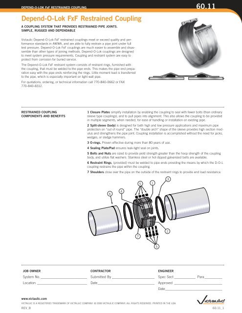 Depend-O-Lok FxF Restrained Coupling - Columbia Pipe & Supply ...