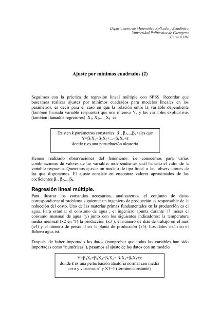 Ajuste por mínimos cuadrados (2) Regresión lineal múltiple