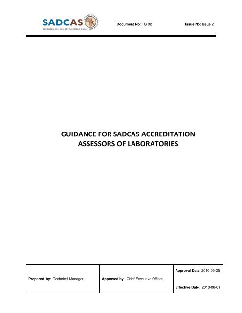 GUIDANCE FOR SADCAS ACCREDITATION ASSESSORS OF LABORATORIES