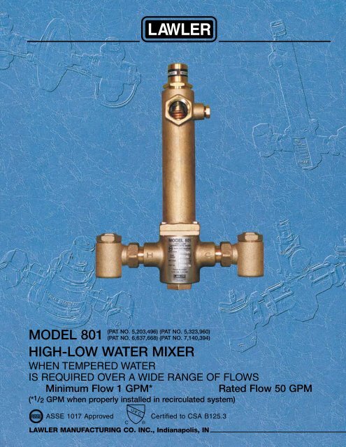 HIGH-LOW WATER MIXER - Lawler Thermostatic Mixing Valves
