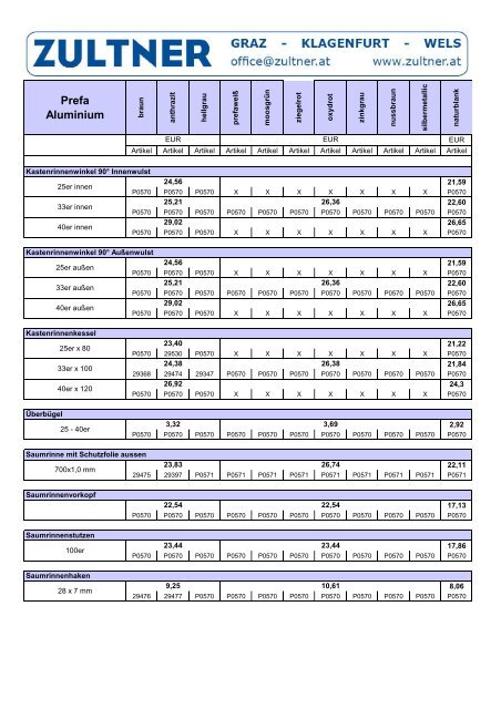 Prefa Preisliste 2023