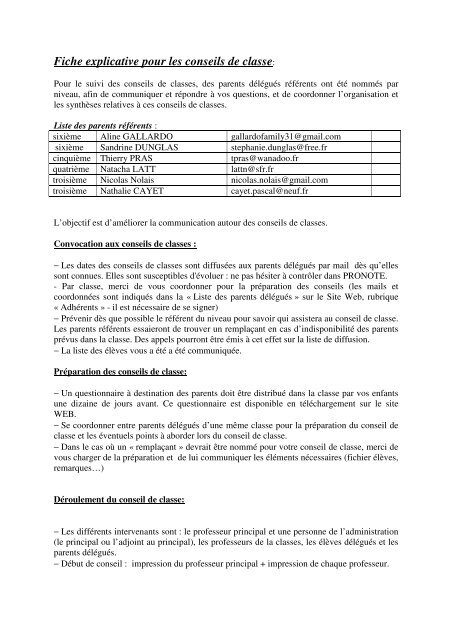 Fiche explicative pour les conseils de classe