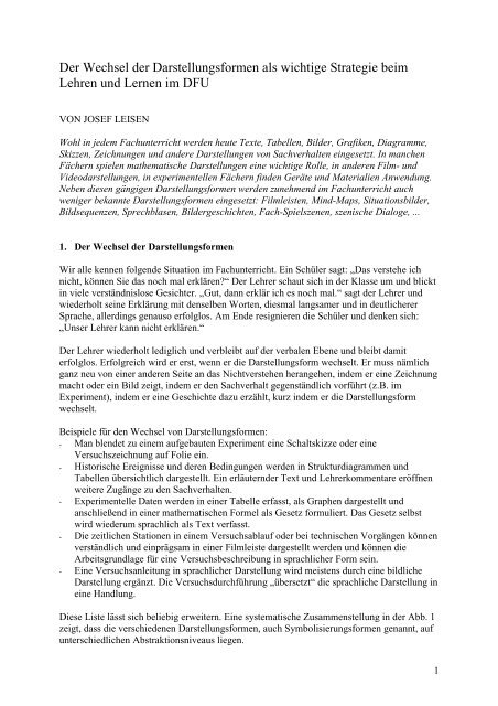 Der Wechsel der Darstellungsformen als wichtige Strategie beim ... Der Wechsel der Darstellungsformen als wichtige Strategie beim ...