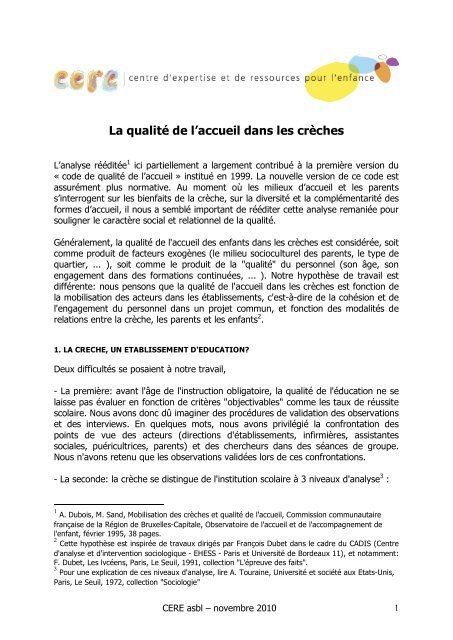 La qualité de l’accueil dans les crèches