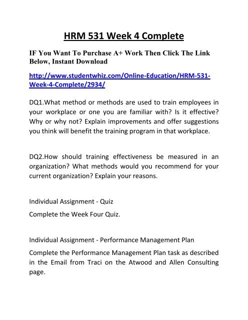 HRM 531 Week 4 Complete UOP New Tutorial