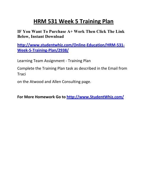 HRM 531 Week 5 Training Plan UOP New Tutorial