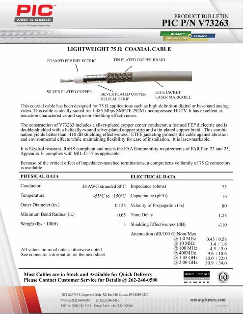 PIC P/N V73263 - PIC Wire & Cable