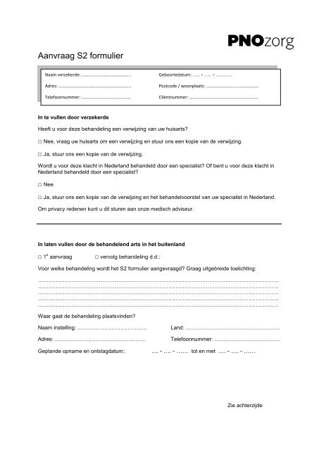 Aanvraag S2 formulier
