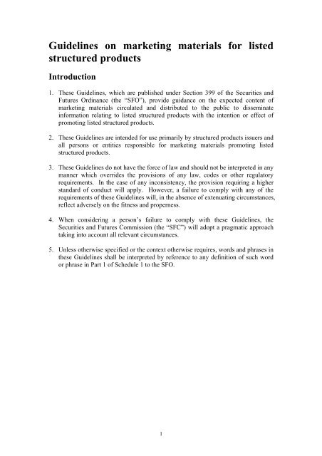 Guidelines on marketing materials for listed structured products