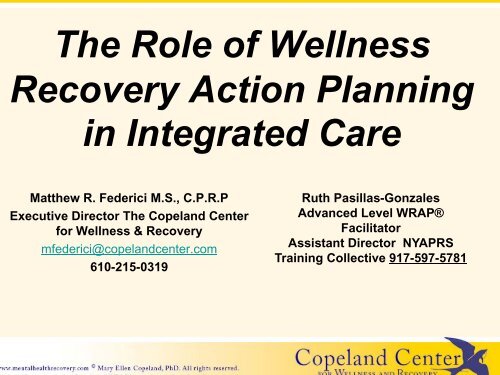 The Role of Wellness Recovery Action Planning in Integrated Care