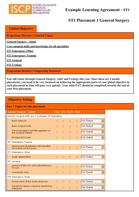 Example Learning Agreement - ST1 Placement 1 General Surgery