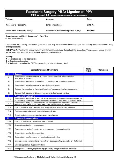 Paediatric Surgery PBA: Ligation of PPV - ISCP