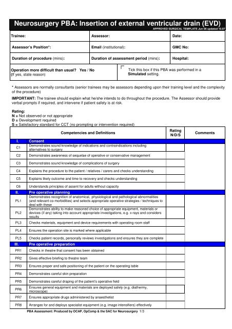 Neurosurgery PBA Insertion of external ventricular drain (EVD)
