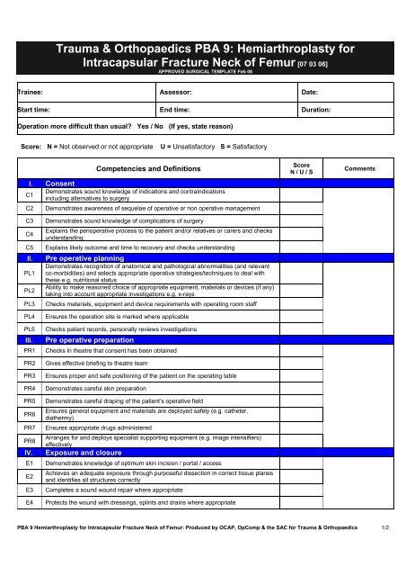 Trauma & Orthopaedics PBA 9: Hemiarthroplasty for ... - ISCP