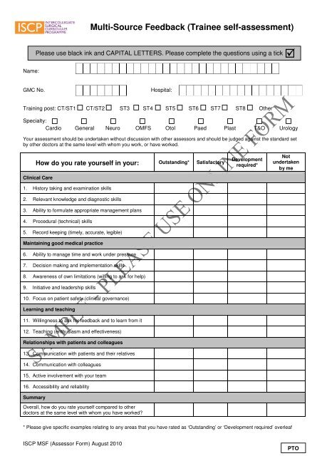 Multi-Source Feedback (Trainee self-assessment) - ISCP
