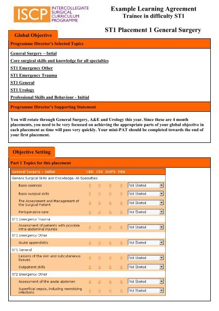 Example Learning Agreement ST1 Placement 1 General Surgery