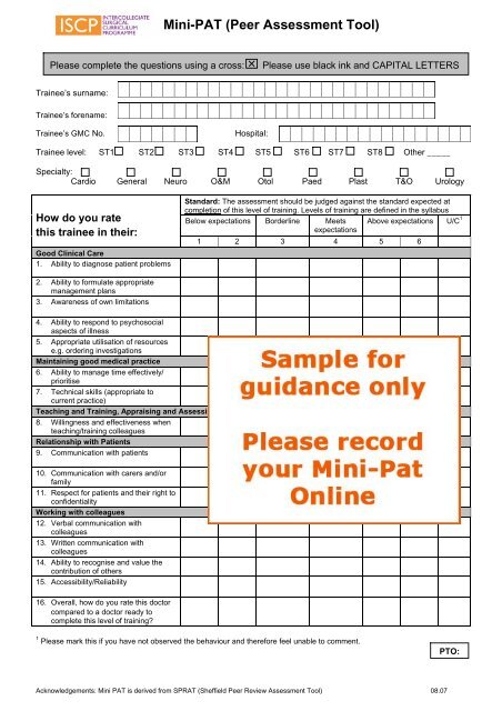 Mini-PAT (Peer Assessment Tool) - ISCP