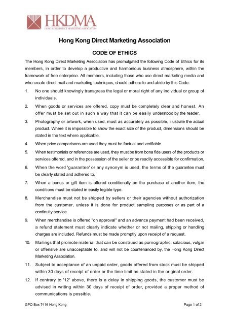 Hong Kong Direct Marketing Association - HKDMA