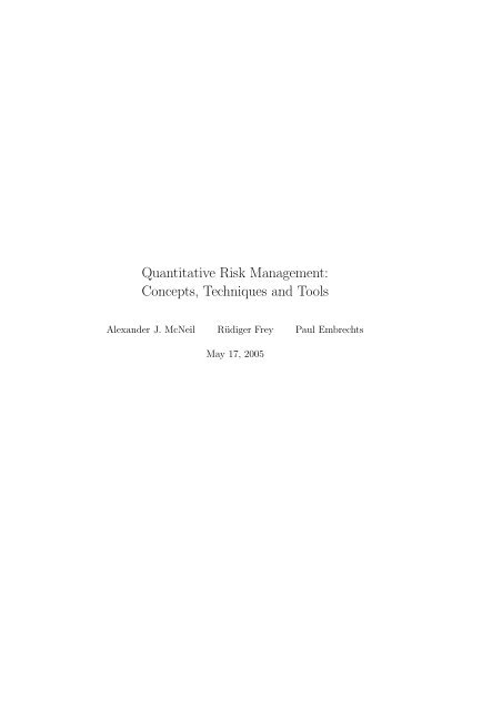 Quantitative Risk Management: Concepts, Techniques and Tools